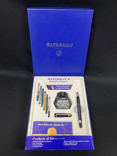 Waterman Paris Phileas Blue Marble Fountain Pen Writing Box Set | eBay
