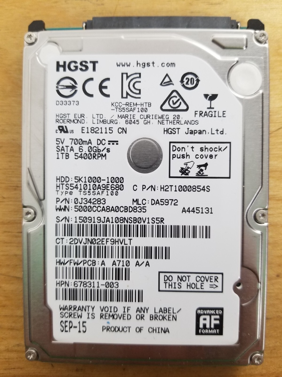 HGST 1TB 2.5" SATA Laptop/Notebook Hard Drive HTS541010A9E680 5400RPM ...