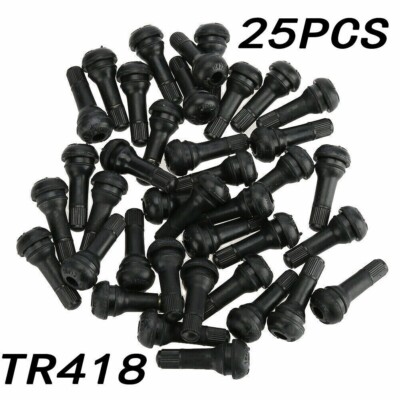 (25) TR418 STANDARD 2" SNAP IN TUBELESS BLACK RUBBER TIRE VALVE STEM TR ...