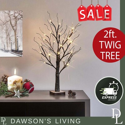 2ft Christmas Table Top Twig Wishing Tree Mini Small Indoor PreLit LED ...
