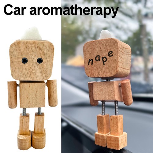 Cute Solid-Wood Leg-shaking Robot Figurine Car Mounted Aromatherapy ...