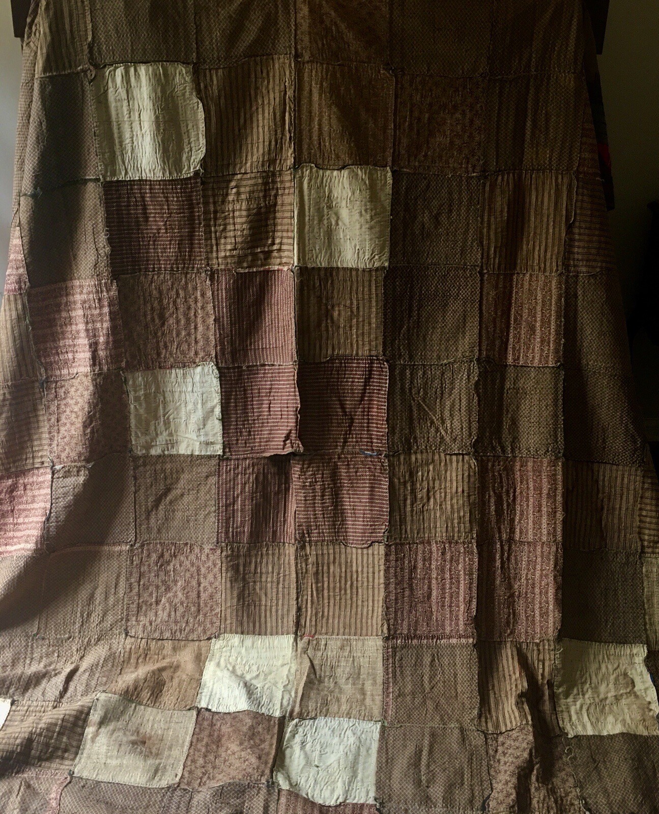 Antique Primitive Farmhouse Log Cabin Quilt ~ Red Black Blue Green ...