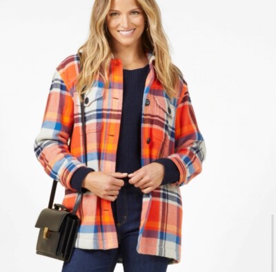 Outerknown Blanket Shirt Women’s Medium Coral Plaid Flannel Button-Up ...