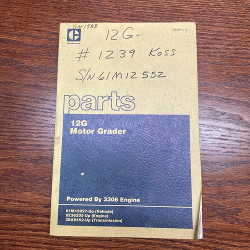 Caterpillar CAT 12G Motor Grader Parts Manual Book Catalog 61M12027 Up ...