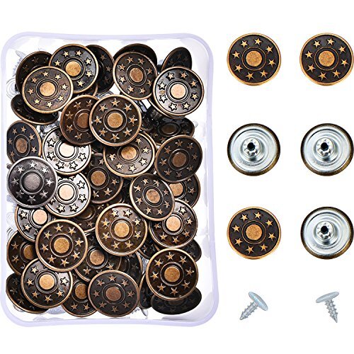 40 Sets Jeans Buttons Metal Snap Button Replacement Kit with Rivets and ...