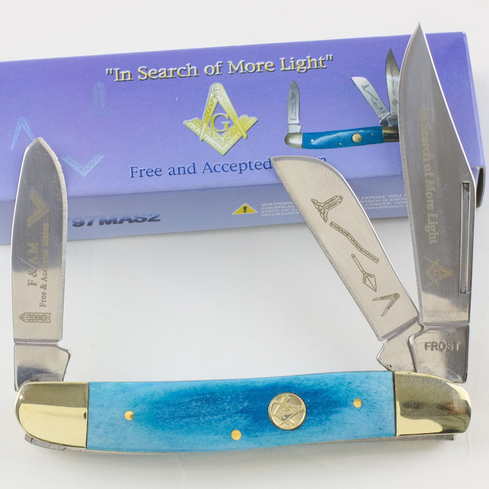 Frost Masonic Blue Smooth Bone Handles Wrangler Stockman Pocket Knife ...