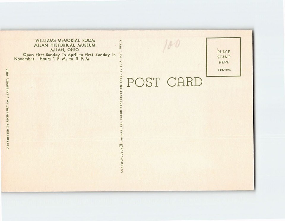 Postcard Williams Memorial Room Milan Historical Museum Ohio | eBay
