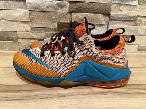 Nike LeBron XII 12 Low GS Orange White Blue Lagoon Women 8.5 7Y 744547 ...