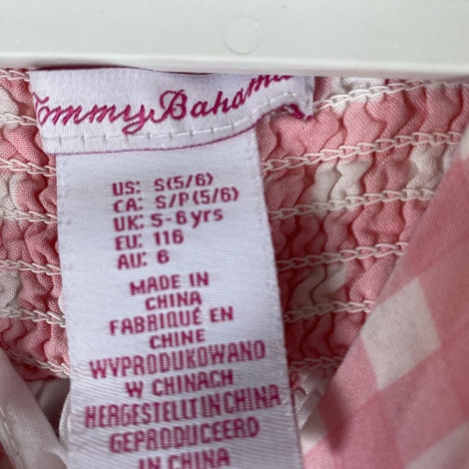 Tommy Bahama Dress Girls 5 Pink White Gingham Sleeveless Lined Romper ...