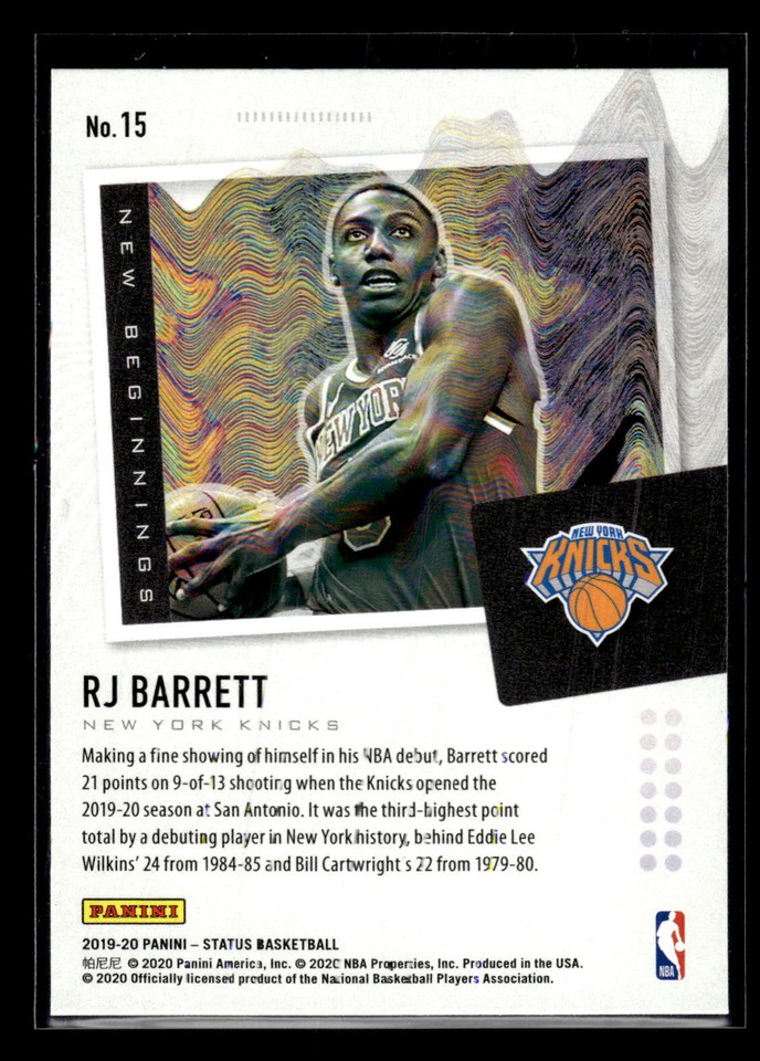 2019 Panini Status #15 RJ Barrett Rookie New Beginnings Red Mint+ New ...
