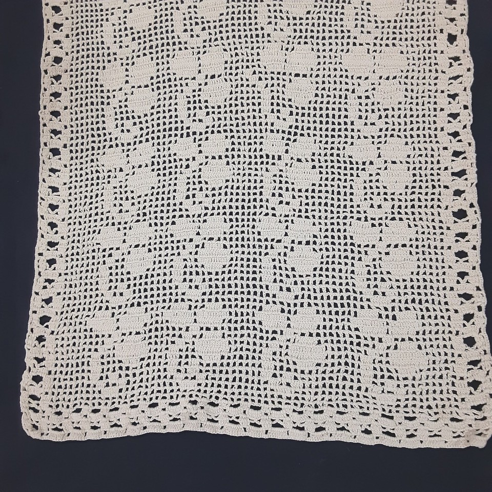 Crochet Lace Clover Table Runner Dresser Scarf Beige cotton 11.5*40 ...
