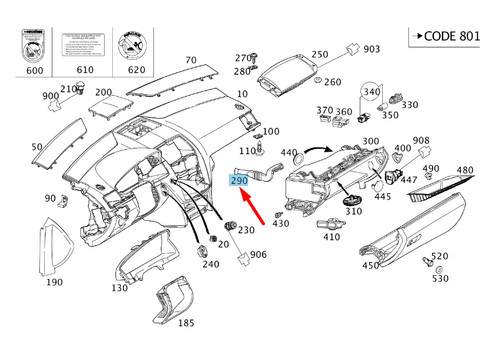 MB C W204 GLOVE COMPARTMENT VENTILATION AIR DUCT RHD A2048310645 | eBay