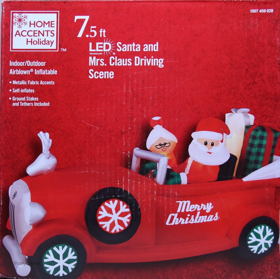 Christmas Gemmy 7.5 ft Santa & Mrs Clause Driving Car Scene Holiday ...
