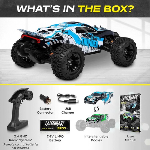 Laegendary Thunder 1:10 Scale Remote Control Car, 4x4 40+ MPH, Blue ...