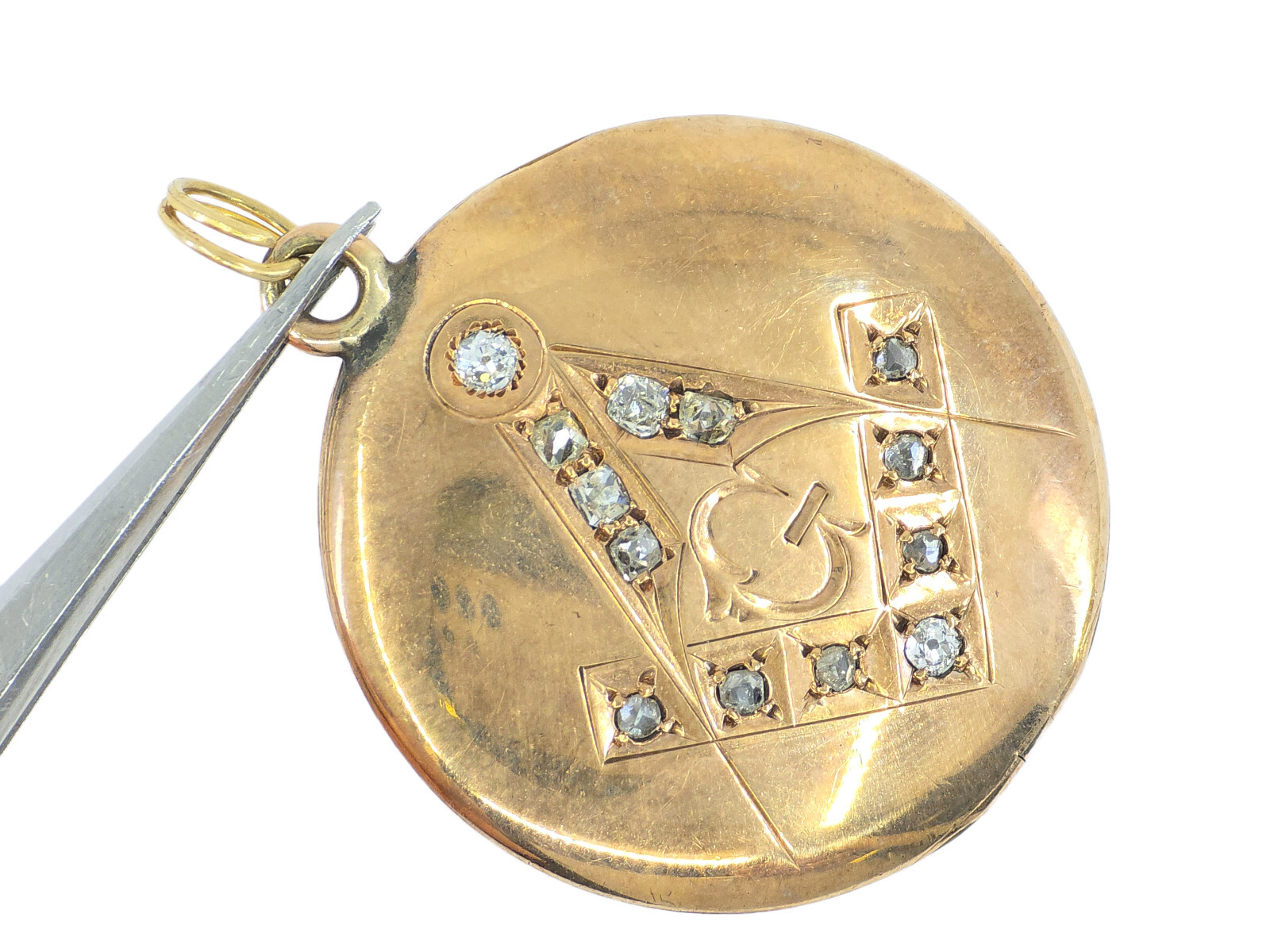 ANTIQUE VICTORIAN SOLID 10K GOLD MASONIC LOCKET w/ 0.4 TCW OLD CUT ...