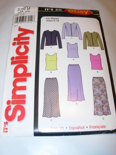 WOMENS UNCUT SIMPLICITY Sewing Pattern 5379 BIAS SKIRT KNIT CARDIGAN ...