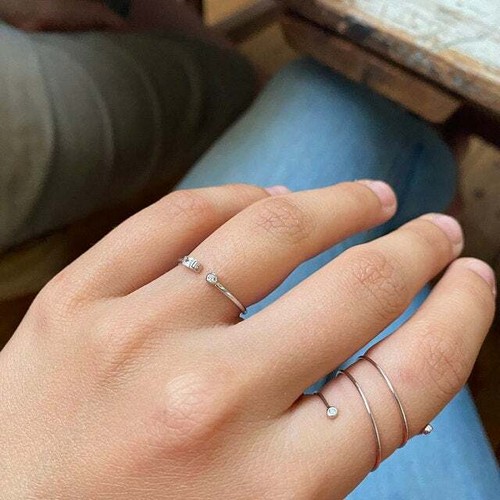 Dainty Delicate Double Stone Open Ring Gold Silver stacking stackable baguette | eBay