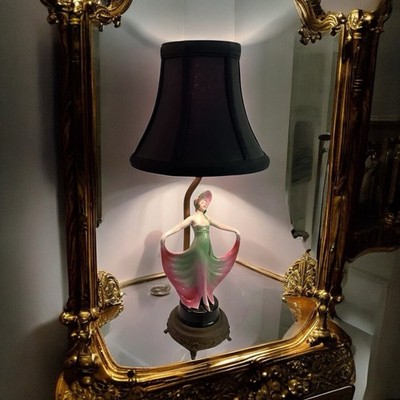 VTG Porcelain Brass Art Deco Figural Dancing Lady Lamp Art Nouveau/w ...