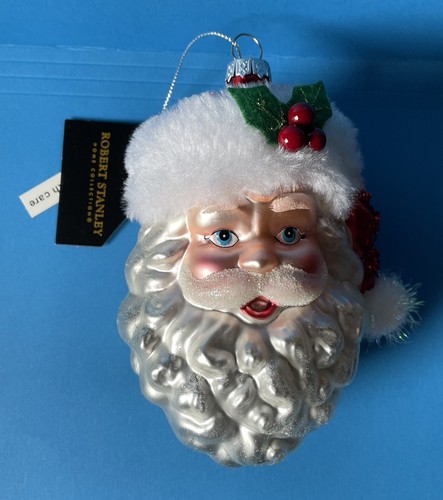 NWT Robert Stanley Santa Claus Head Red Hat Glass Christmas Tree ...