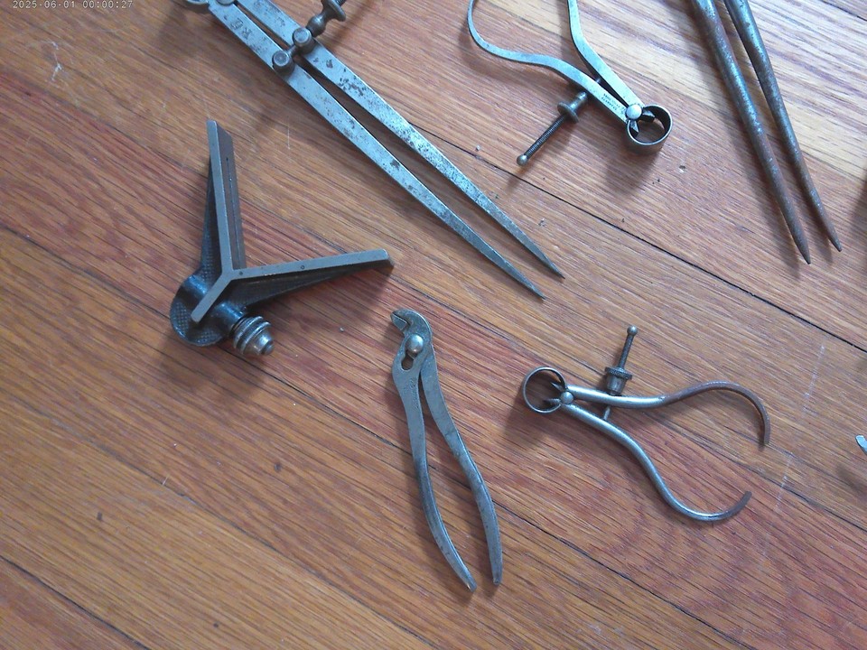 Lot of 11 pieces VINTAGE MACHINIST TOOLS SQUARE DIVIDERS CALIPERS RULES ...