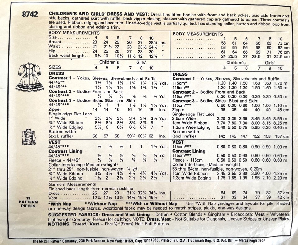 1980's McCall's Children's Dress and Vest Pattern 8742 Size 4 UNCUT | eBay