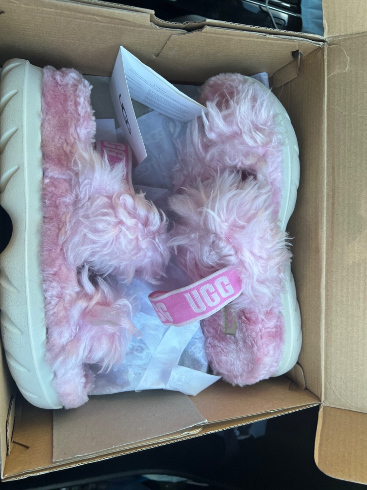 UGG Pink Fluff Sugar Fur Slipper Slide Sandals Women - Gem