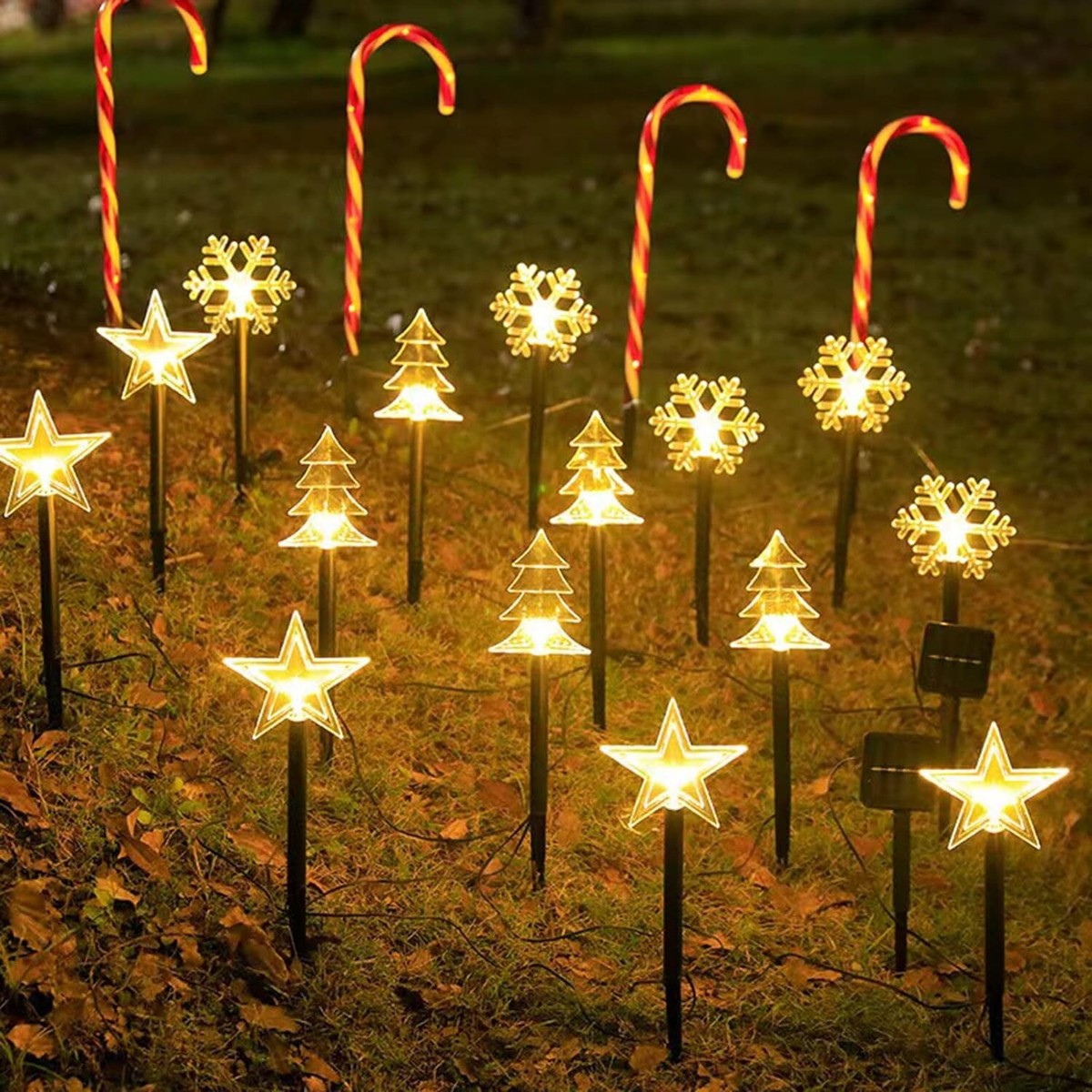 Snowflake Solar Light Stakes Santa Candy Cane 1 To 5 Stake Lights For