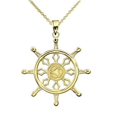 14k Solidl Yellow Gold Buddhism Dharmachakra Dharma Wheel Pendant ...