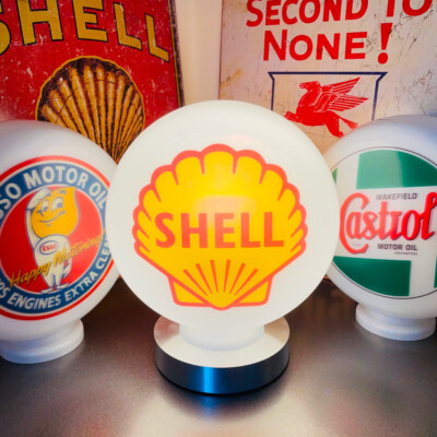 Shell Gas Petrol Pump Globe with Alloy LED Lamp Base UK plug | eBay UK