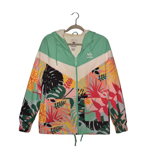 ADIDAS $125 Tropical Print Mesh Lined Hooded Windbreaker Jacket Small ...