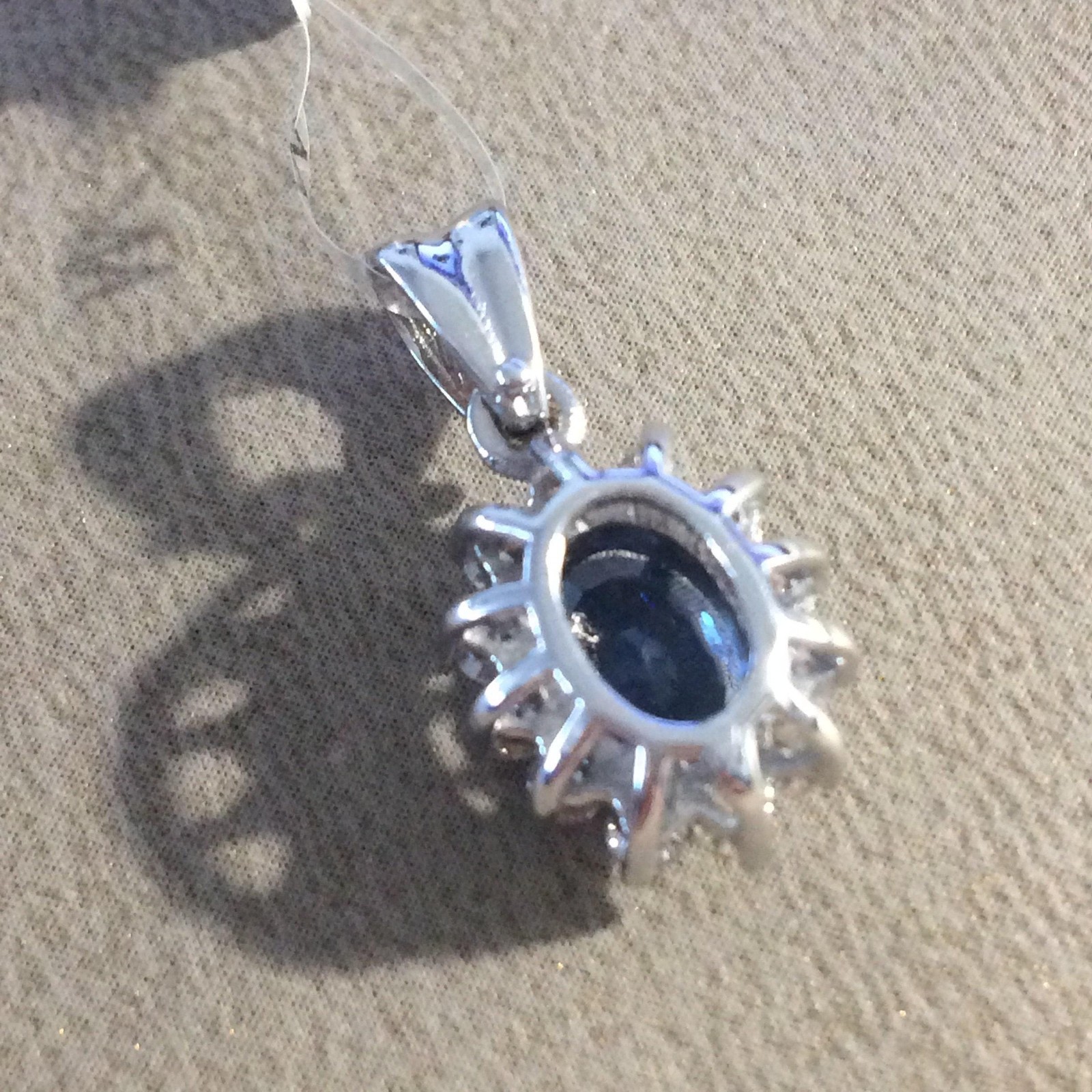 Elegant 18k white gold pendant | oval sapphire & round diamonds ...