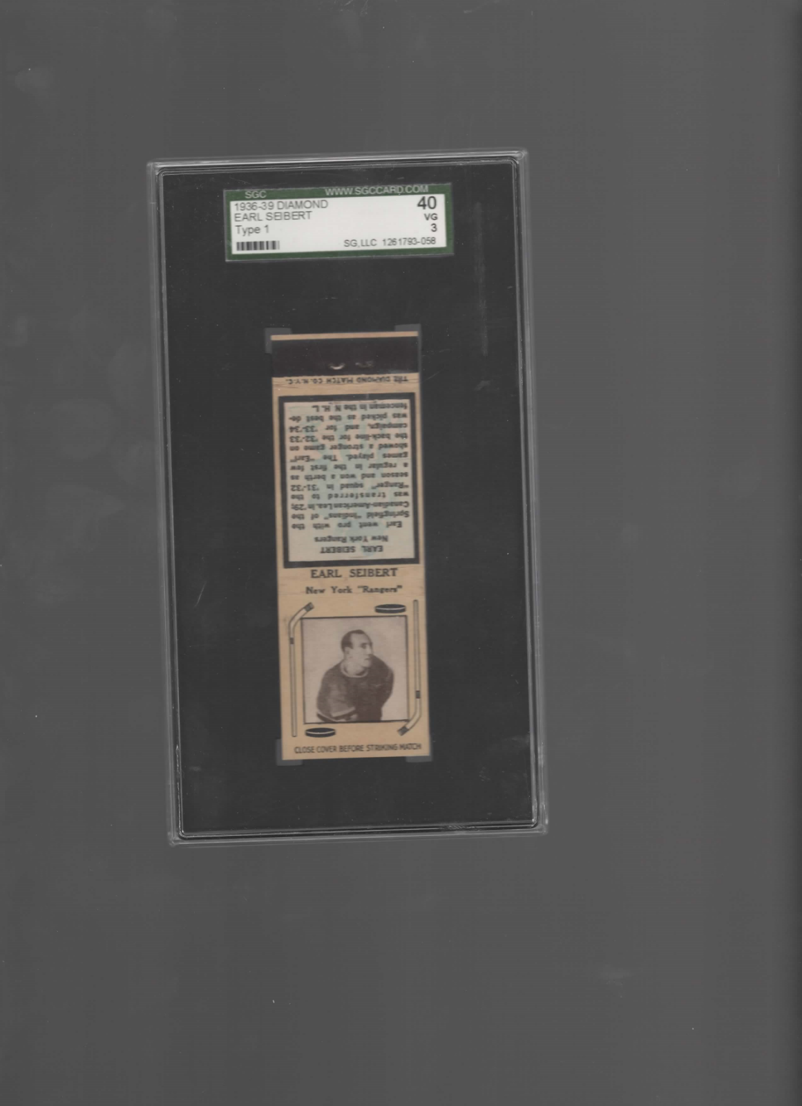 RARE 1936-39 Diamond SGC Hockey Card Earl Seibert | eBay