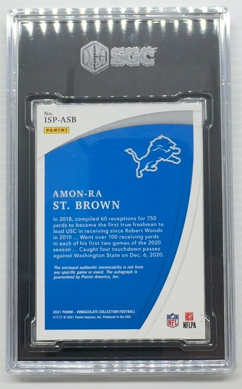 2021 Immaculate Amon Ra St Brown Rookie Dual Patch Auto #68/99 SGC 9 10 ...