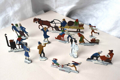 Heinrichsen Flat Figures Winter Scene Skaters Snowman Vintage signed 12 ...