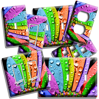 RAINBOW FLOWER PETALS WATER DROPLETS LIGHT SWITCH OUTLET WALL PLATE ...