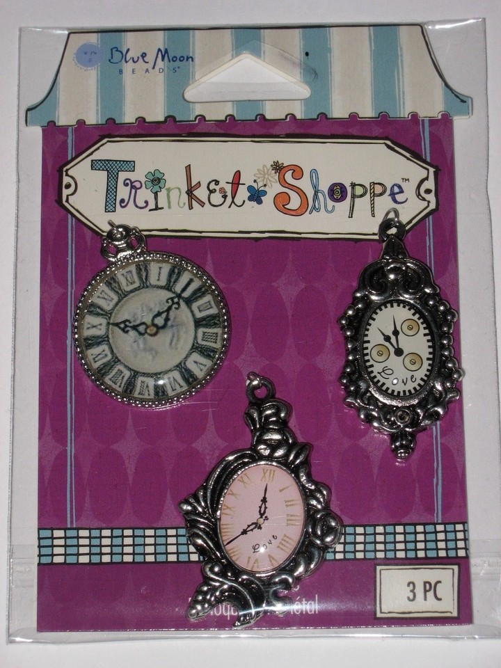3 SILVER METAL GRAPHIC CLOCK TRINKET SHOPPE EMBELLISHMENTS BY BLUE MOON ...