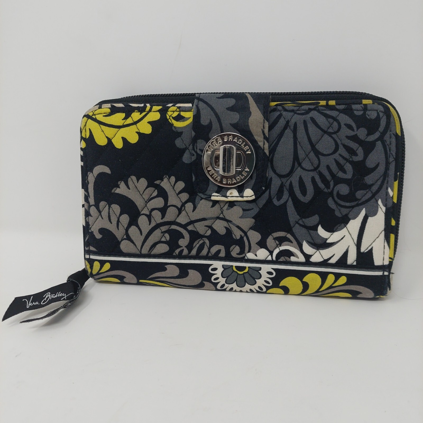 Vera Bradley Black Baroque Turnlock Wallet Black Pink… - Gem