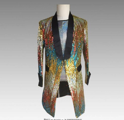 Mens Sequin Colorful Bling Suit Tuxedo Blazer Bar Show Coat Jacket ...