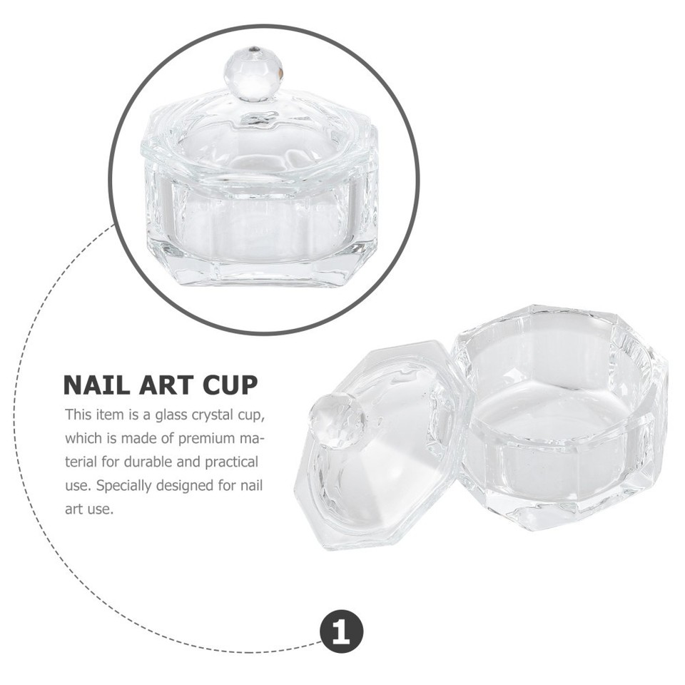 Nail Art Liquid Powder Dappen Dish Glass Crystal Cup Glassware with Lid ...