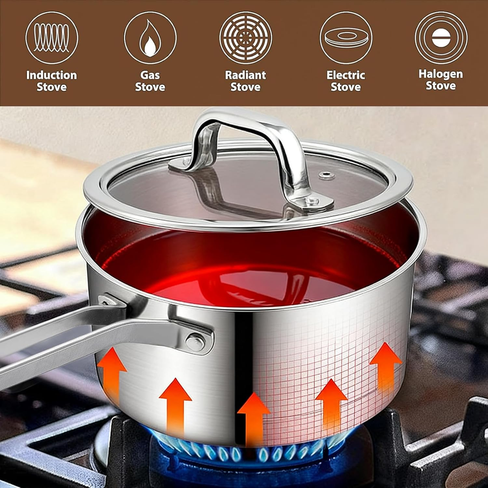 1500Ml Stainless Steel Saucepan Pot, Cooking Pot with Vegetable Steamer ...