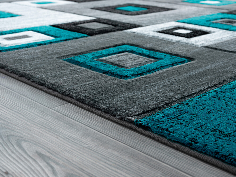 Blue Boxes Squares Blocks Cubes Contemporary Area Rug Geometric 2050 ...