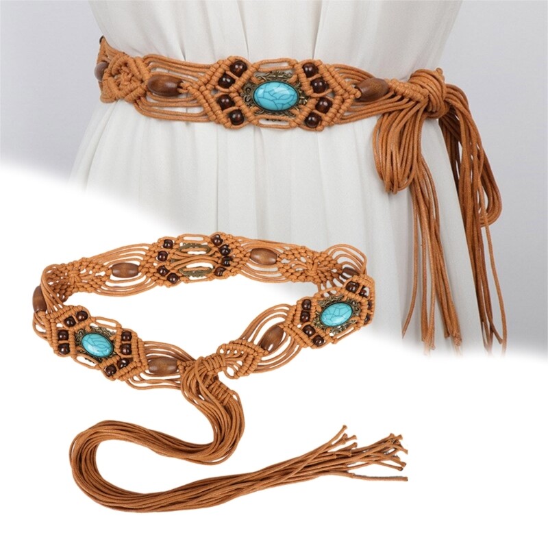 Bohemian Crochet Belt Self Knotted Waistband Ethnic Waist Rope Women ...
