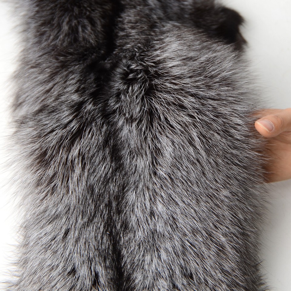 Tanned Silver Fox Skin Fur Pelts Soft Dense Real Leather Hides 39-47 ...