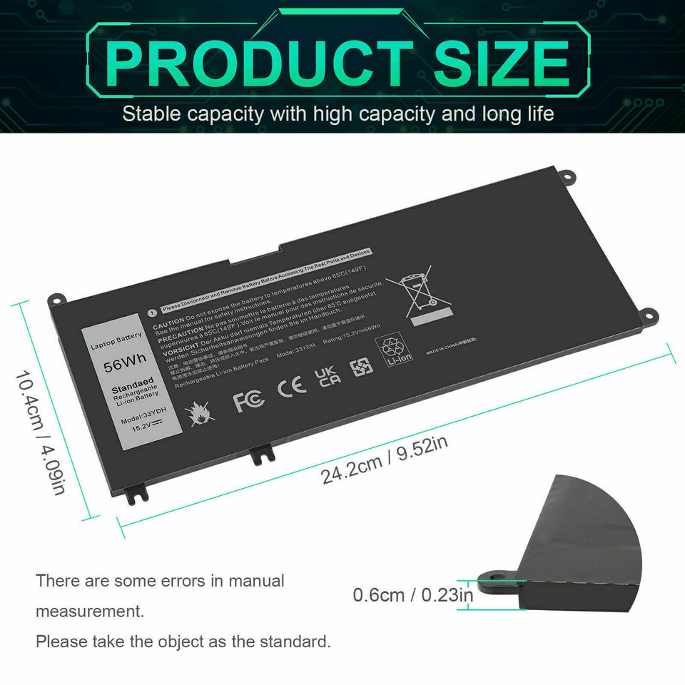 LOT 33YDH Battery for Dell Latitude 3380 3480 3490 3580 3590 Inspiron ...