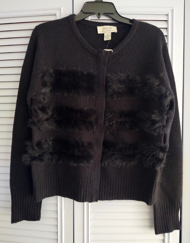 Ply Cashmere Black Rabbit-Fur Trimmed Cashmere Concealed Zip Sweater ...