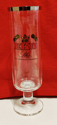 Vintage German EKU Pils Erste Kulmbacher beer stem glass. Crown coins ...