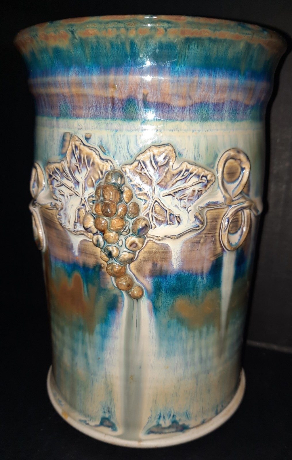 Vintage Greg Olson Signed Drip Glaze Utensil/wine Bottle Holder Pottery ...