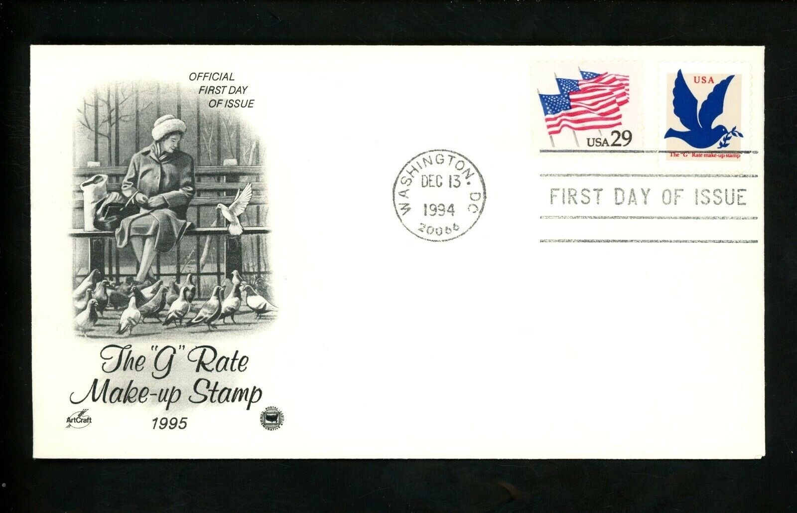 US FDC #2878 PCS Artcraft Dove G Rate Make-up stamp US Flag 1994 ...
