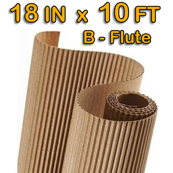 18 IN x 10 FT Single Face B-flute Corrugated Cardboard Roll for Crafts ...