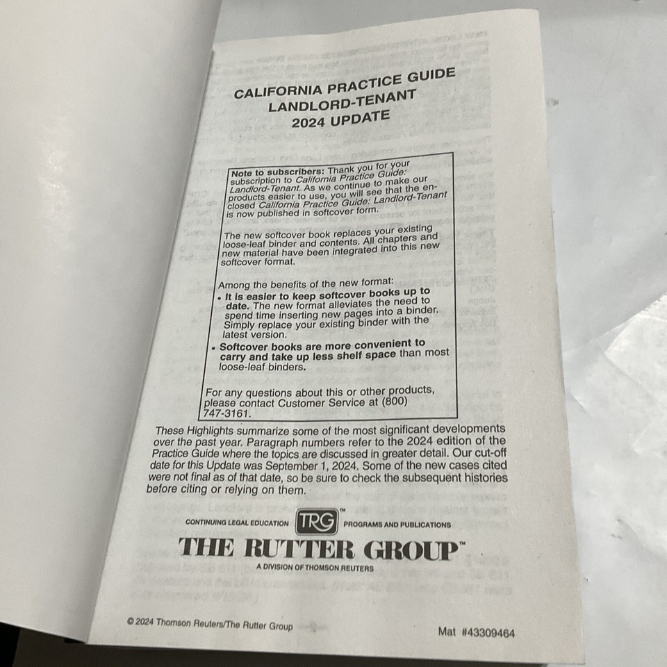 Rutter California Practice Guide Landlord - Tenant 2024 ed. New | eBay